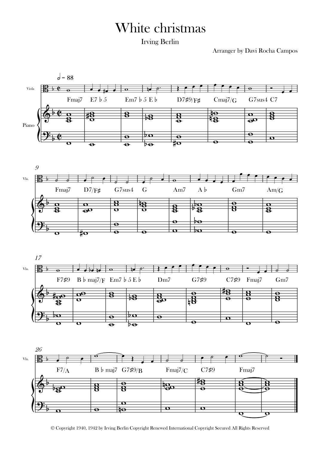 White Christmas (arr. Davi Rocha Campos) by Bing Crosby Sheet Music for ...