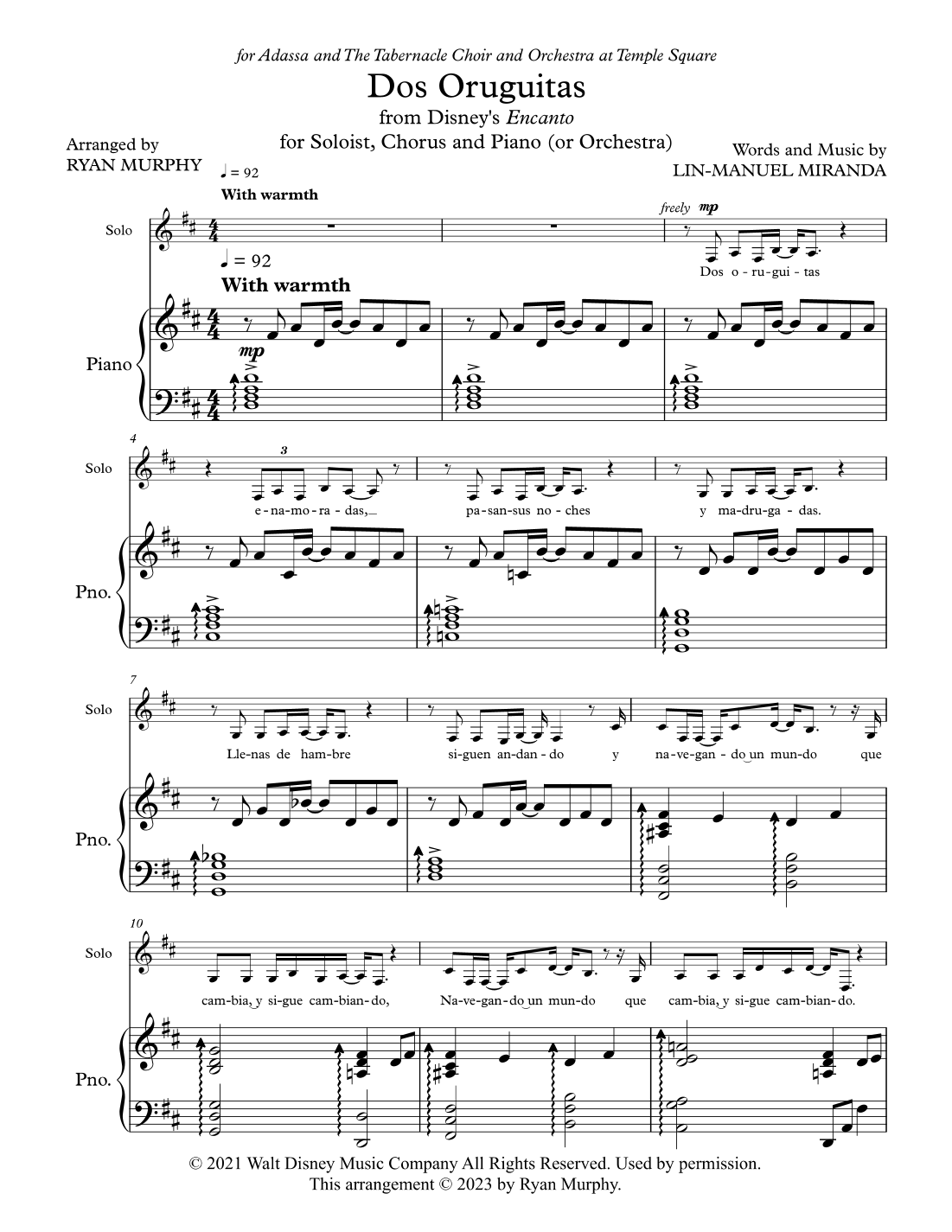 Dos Oruguitas (arr. Ryan Murphy) par Sebastian Yatra Partitions pour ...