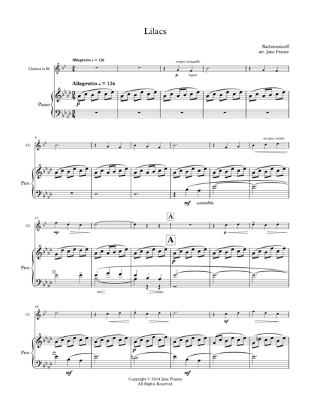 Lilacs (arr. Jane Frasier) by Rachmaninoff Sheet Music for Clarinet and ...