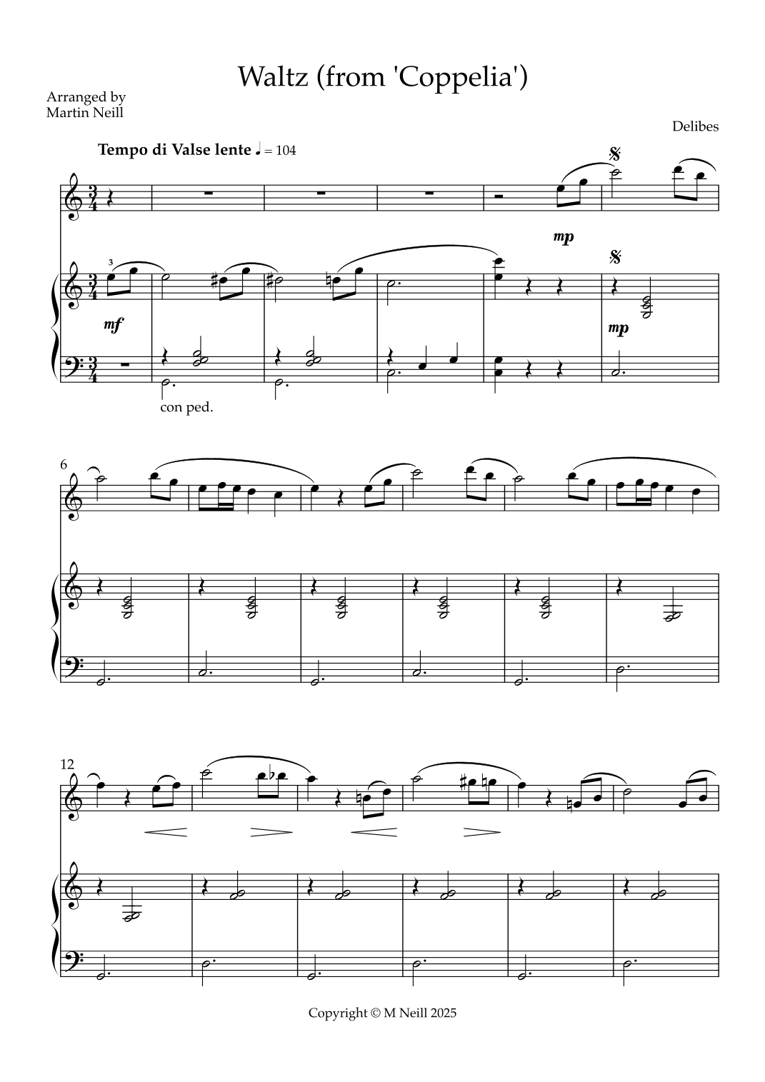 Waltz From Coppelia Arr Martin Neill By Delibes Sheet Music For