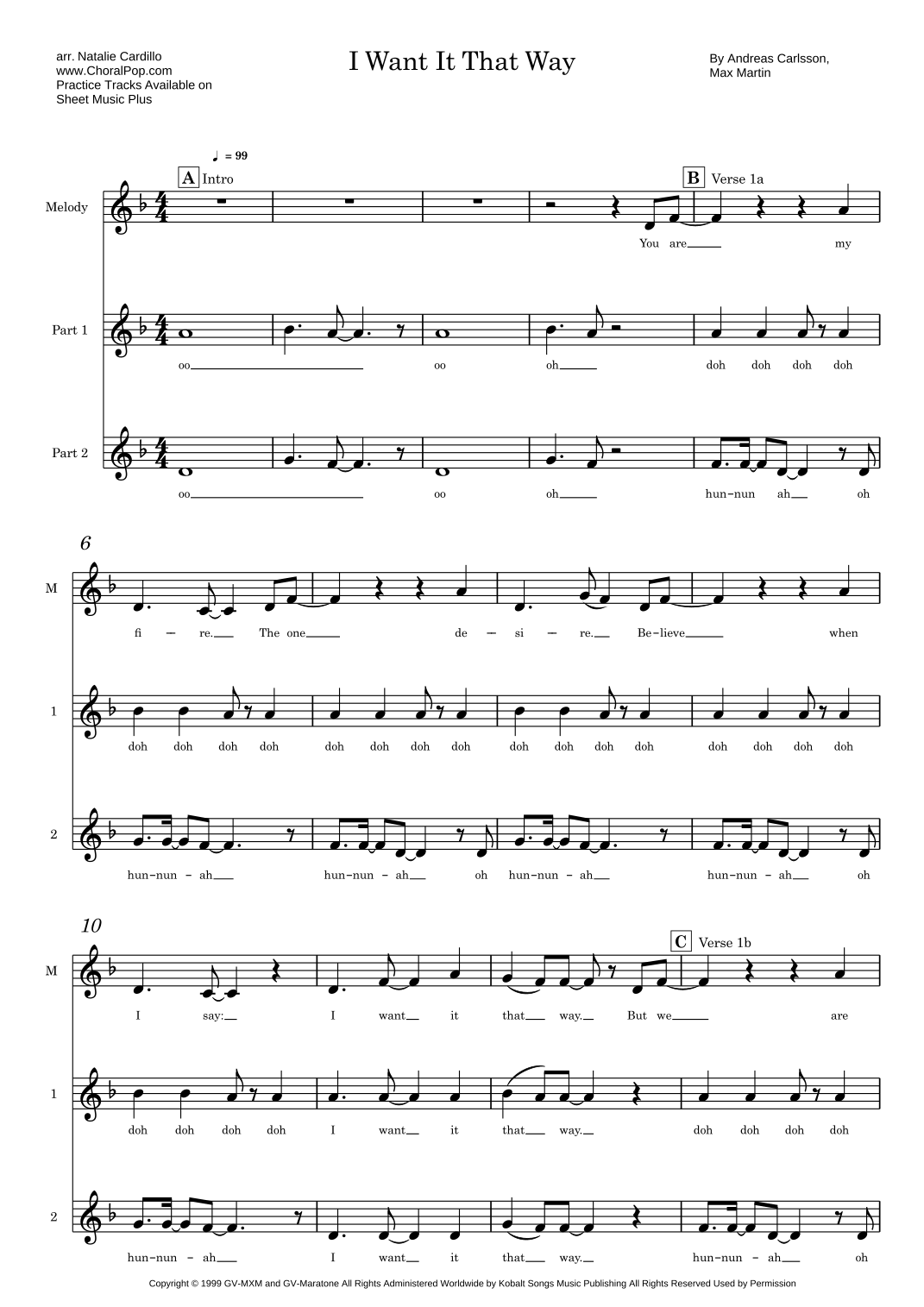 I Want It That Way (arr. Natalie Cardillo) by Backstreet Boys Sheet ...