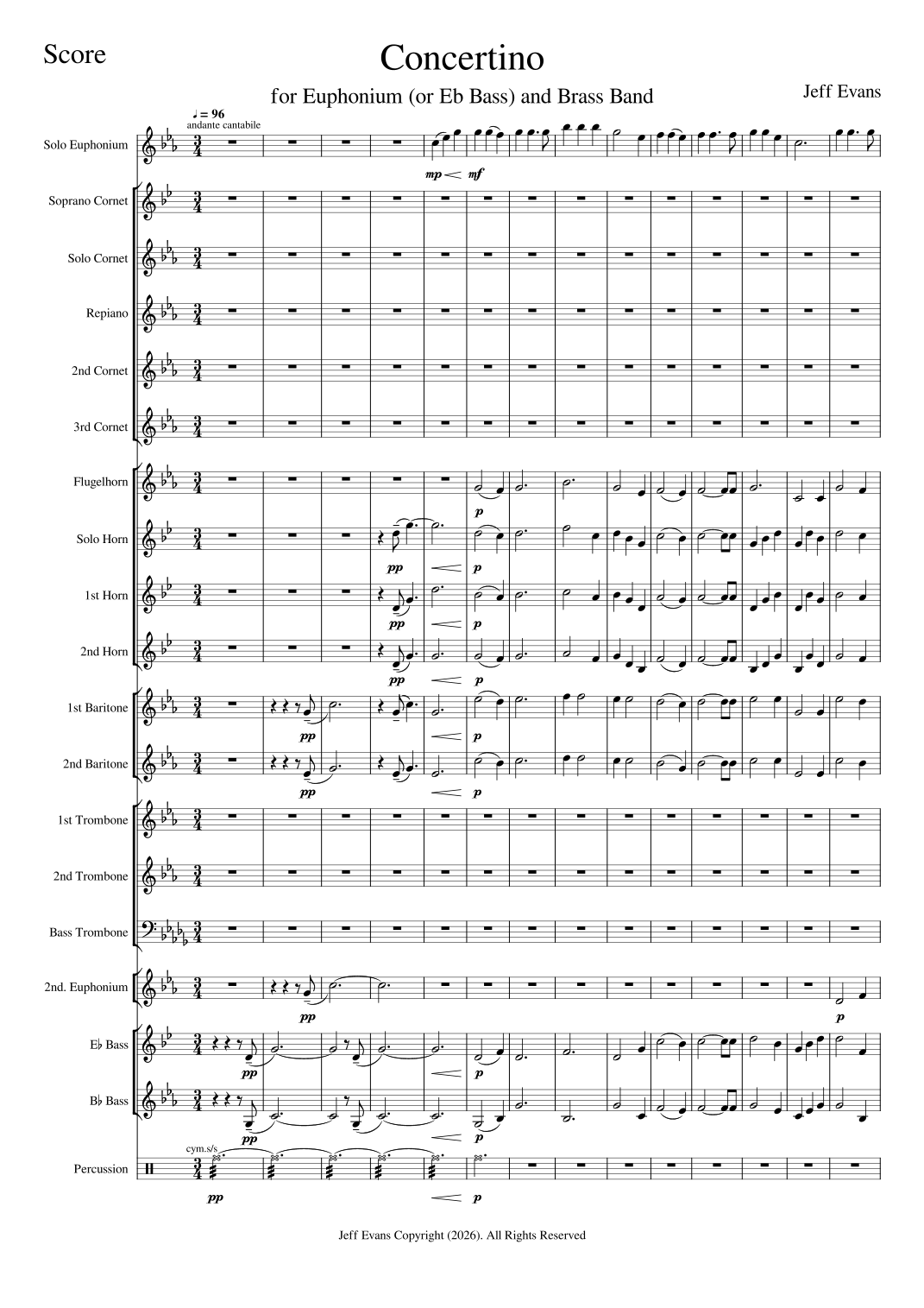 Concertino for Euphonium (or Eb Bass) and Brass Band by Jeff Evans ...