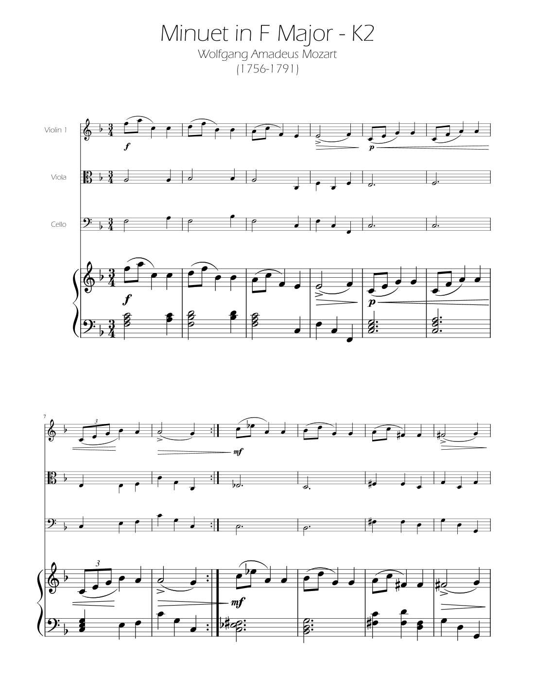 Mozart - Minuet in F Major K2 - String Trio (arr. Ygor Nunes) by Mozart ...