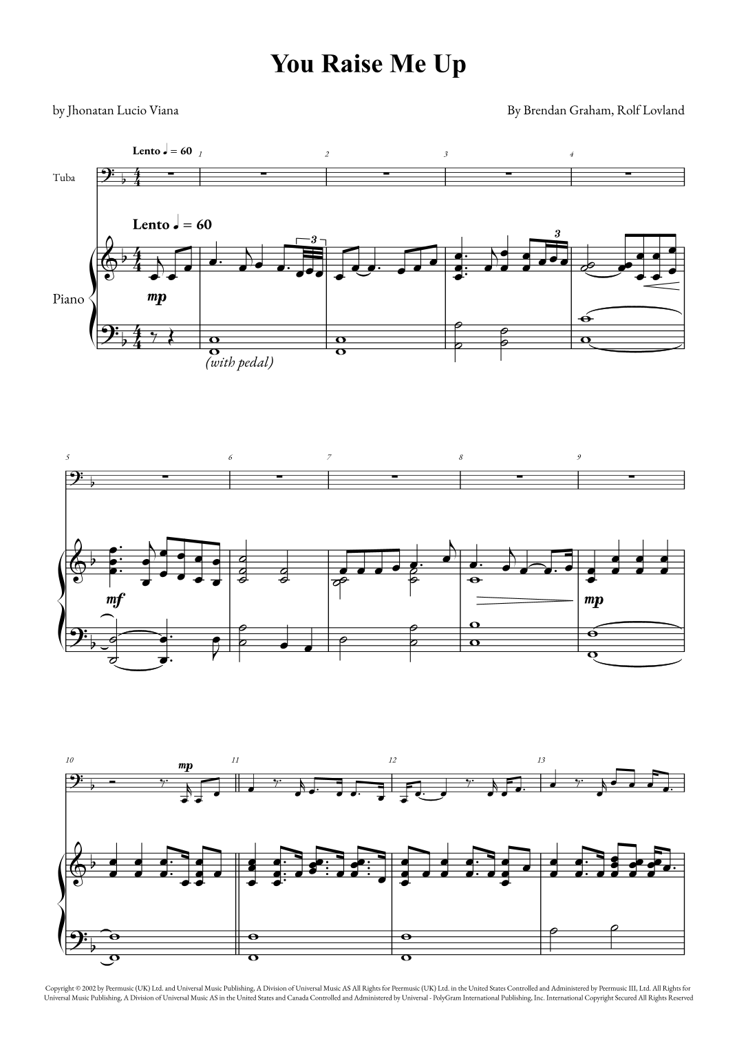 You Raise Me Up (arr. Jhonatan Lucio Viana) von Josh Groban Noten zum ...