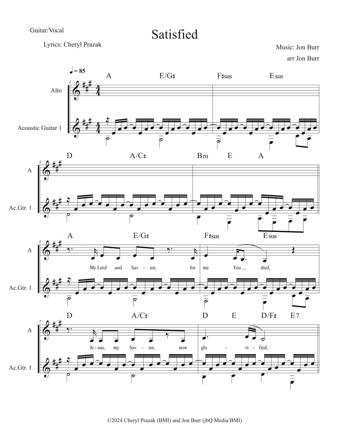 Satisfied Sheet Music | Jon Burr | Piano, Vocal & Guitar Chords