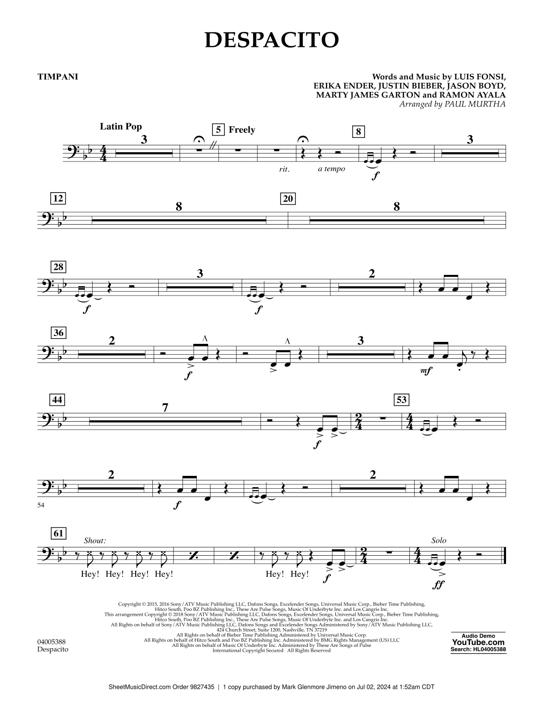 Despacito Concert Band Sheet Music (arr. Paul) Sheet Music | Luis Yonsi | Concert Band