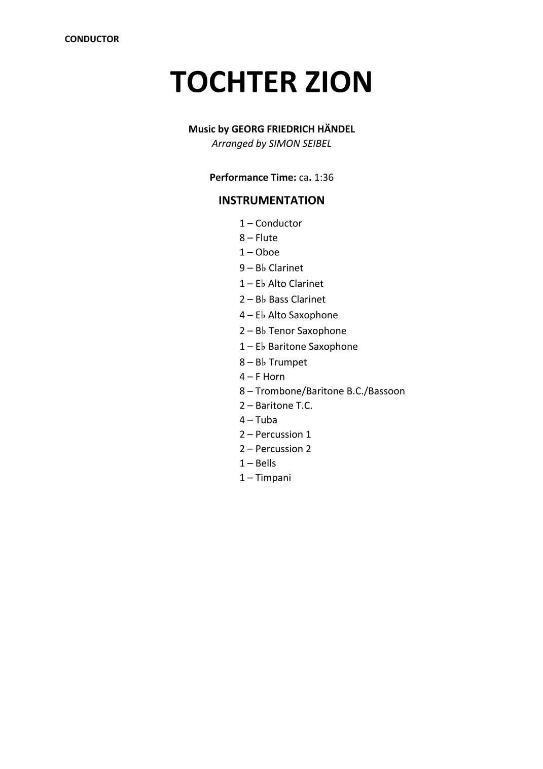 Tochter Zion (arr. Simon Seibel) by Georg Friedrich Händel Sheet Music ...