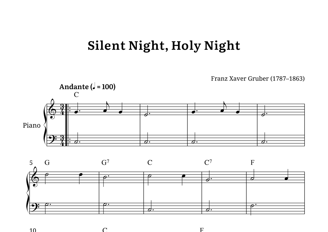 Silent Night, Holy Night – Easy Piano (C major, with Chord Symbols ...