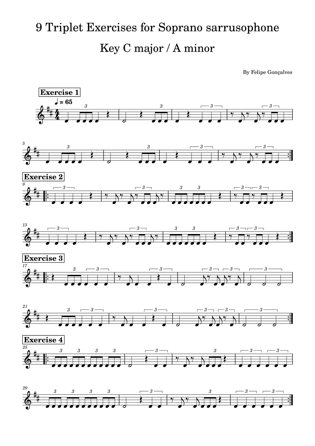 9 Triplet Exercises for Soprano sarrusophone by Felipe Gonçalves Sheet ...