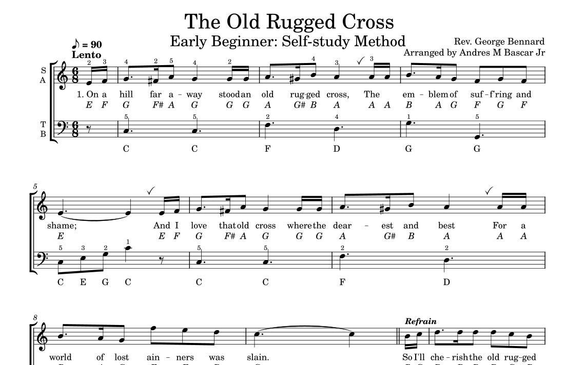 The Old Rugged Cross (Beginner) (arr. Andres M Bascar Jr) por Rev. George Bennard Partituras ...
