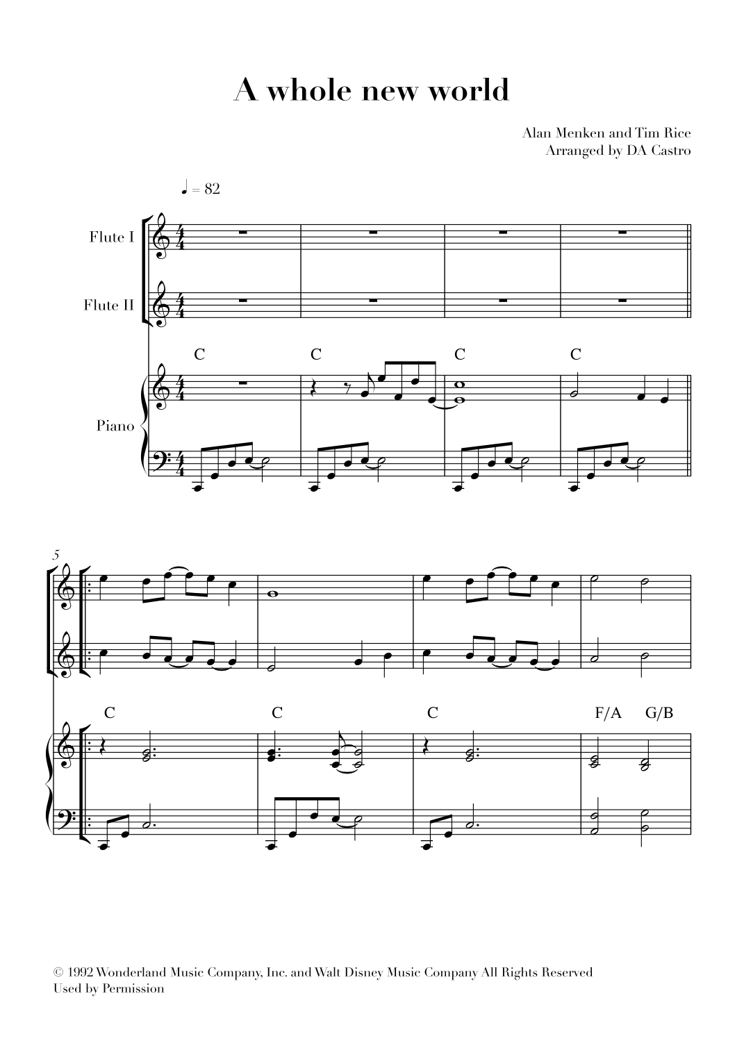 A Whole New World (arr. DA Castro) by Tim Rice Sheet Music for ...
