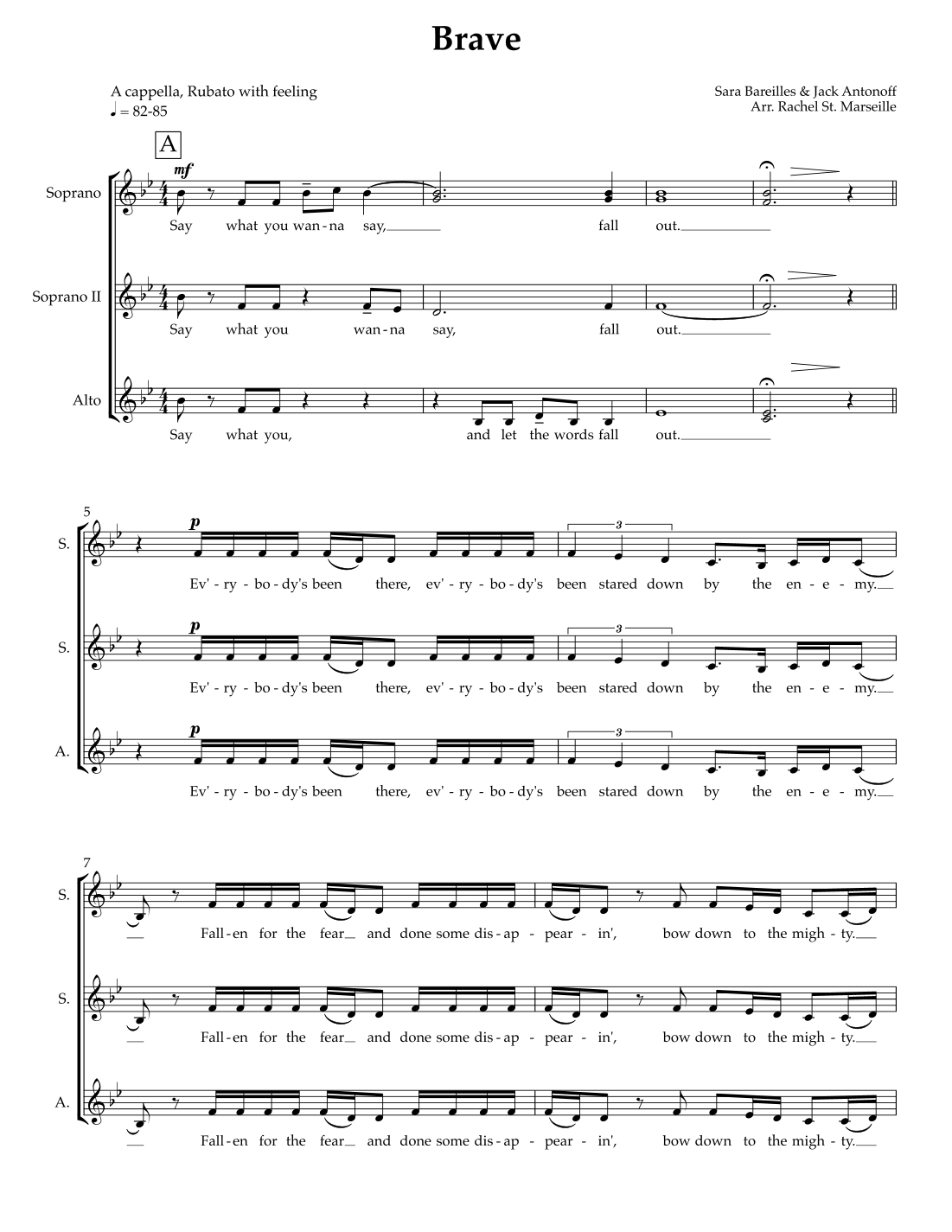 Brave (arr. Rachel St. Marseille) por Sara Bareilles Partituras para ...