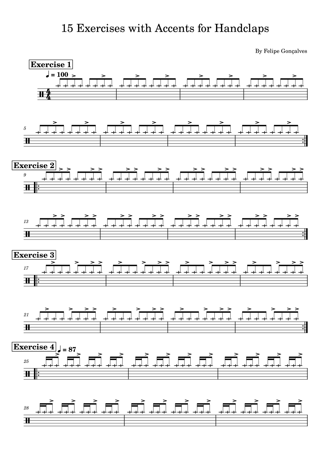 15 Exercises for Accents in Handclaps by Felipe Gonçalves Sheet Music ...