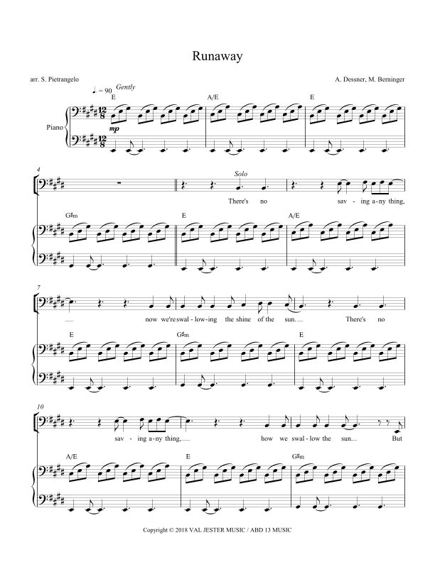 Runaway (arr. Scott Pietrangelo) by The National Sheet Music for SATB ...
