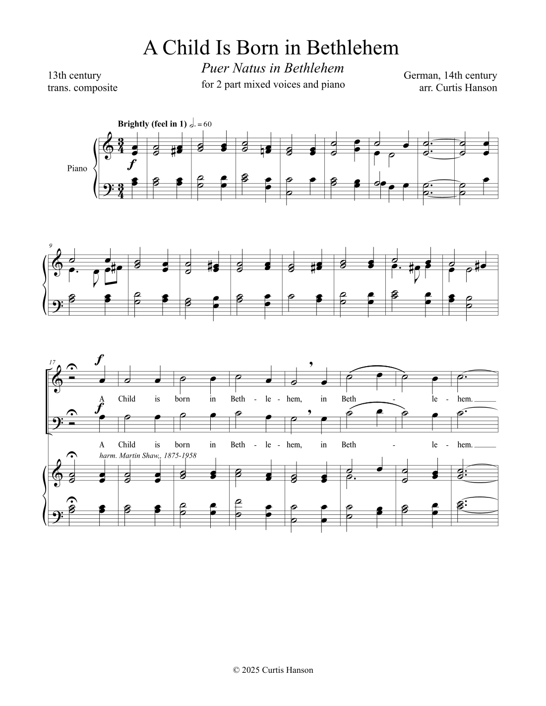 A Child Is Born in Bethlehem (SB) (arr. Curtis Hanson) by 14th century ...