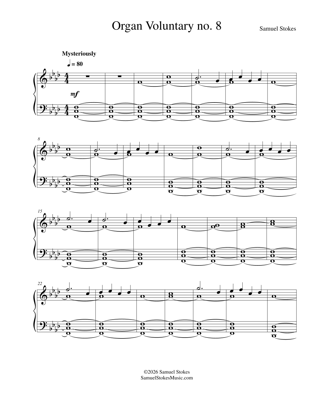 Organ Voluntary no. 8 (manuals only/no pedals) by Samuel Stokes Sheet ...