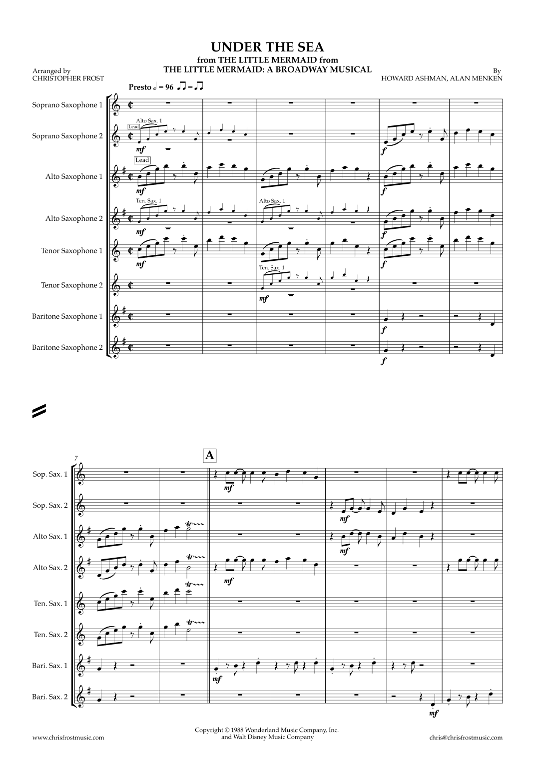 Under The Sea (arr. Christopher Frost) by Howard Ashman Sheet Music for Woodwind Ensemble at ...