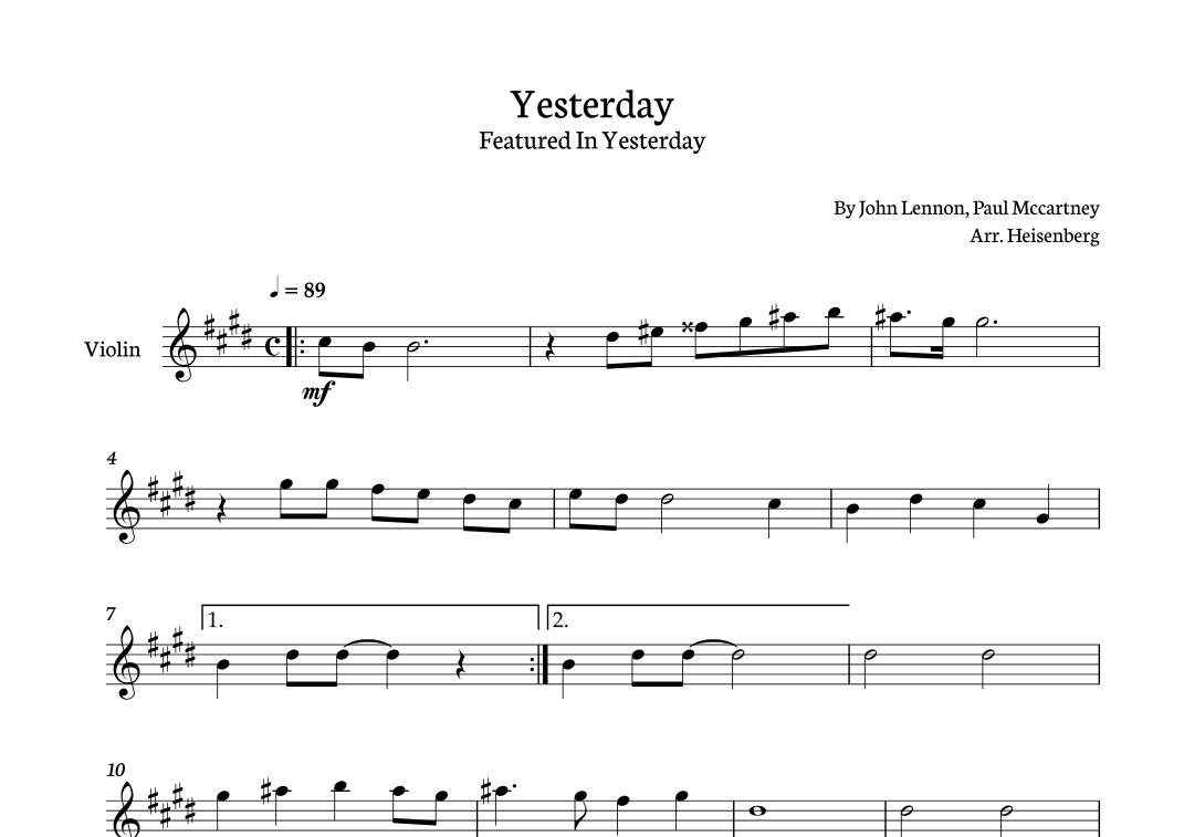 Yesterday (arr. Heisenberg) by Adam Levine & Tony Lucca Sheet Music for ...