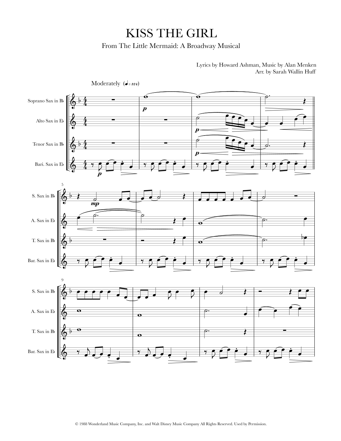Kiss The Girl (arr. Sarah Wallin Huff) by Little Texas Sheet Music for ...