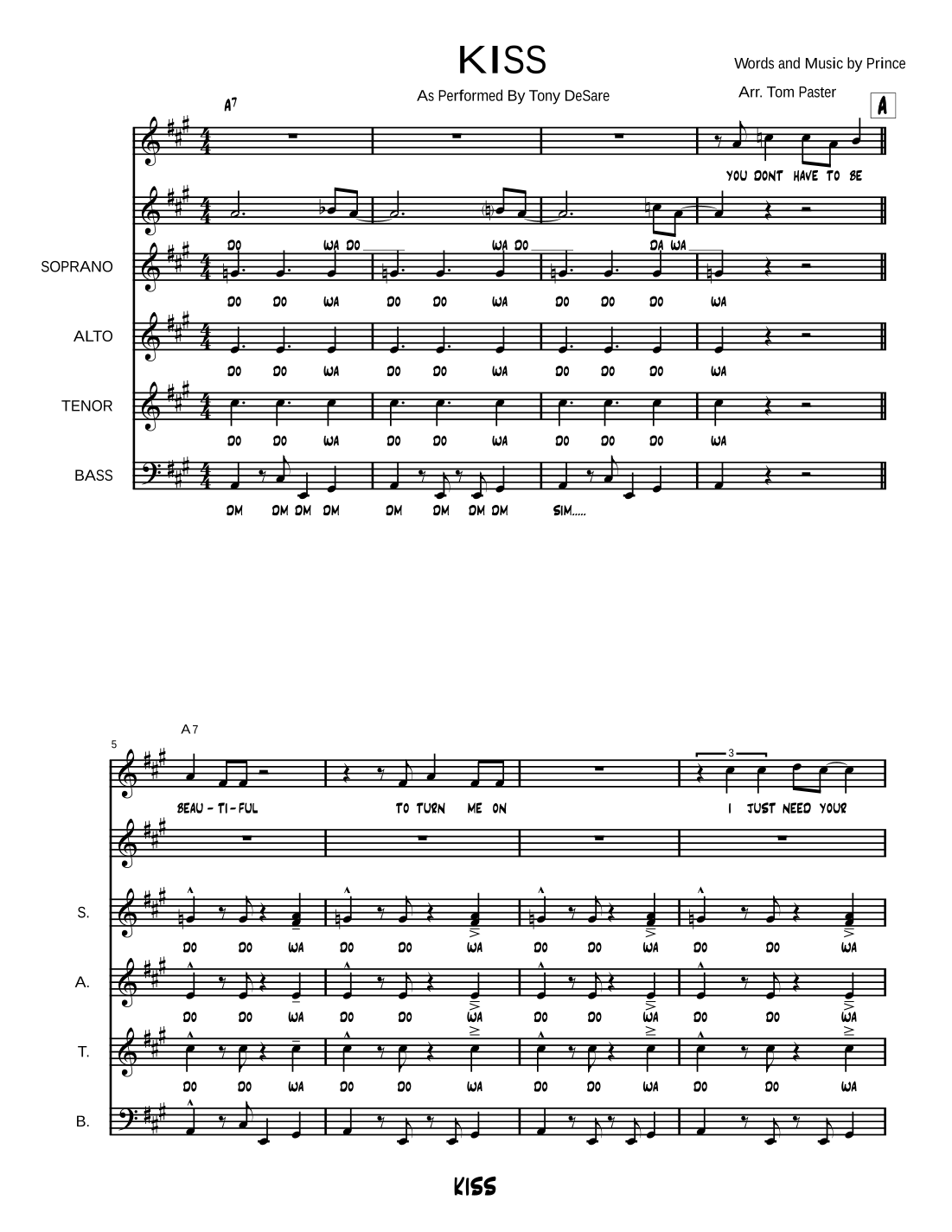 Kiss (arr. Thomas Paster) by Prince Sheet Music for SATB Choir at Sheet ...
