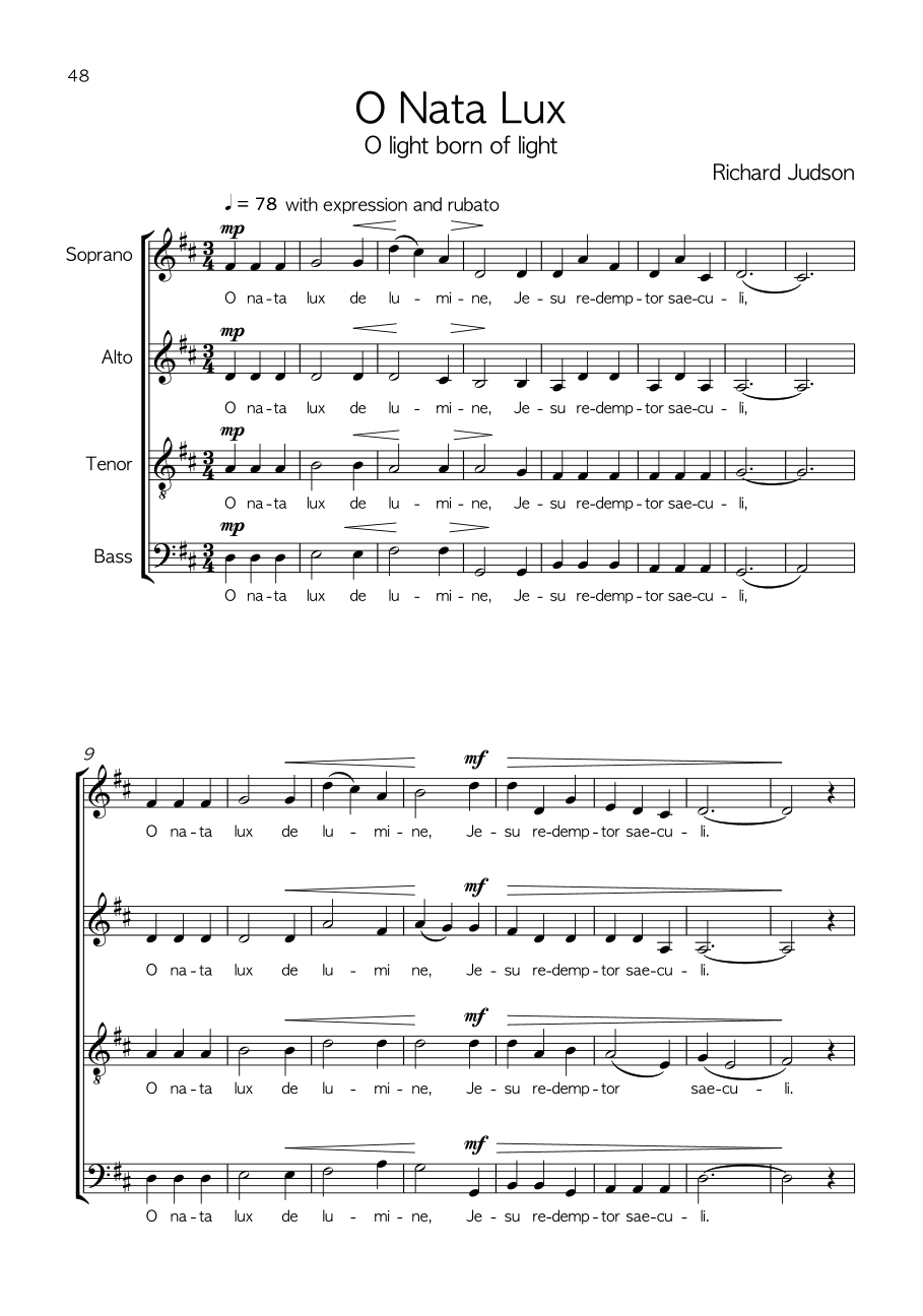 O Nata Lux by Richard Judson Sheet Music for SATB Choir at Sheet Music ...