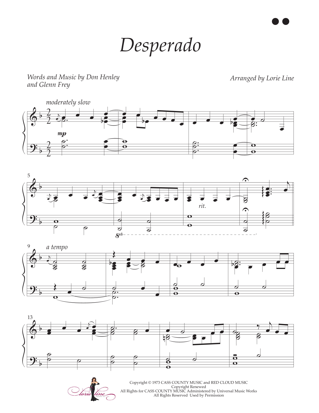 Desperado (arr. Lorie Line by The Eagles Sheet Music for Piano Solo at ...