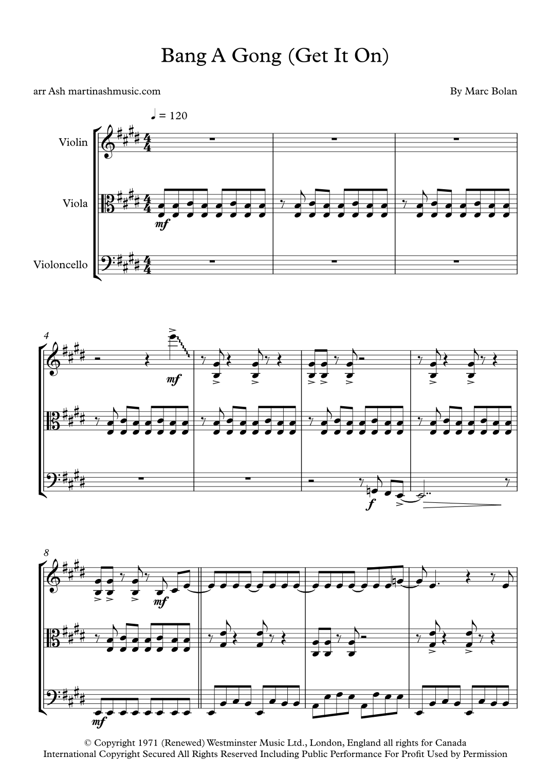 Bang A Gong (Get It On) (arr. Martin Ash) von T. Rex Noten zum ...