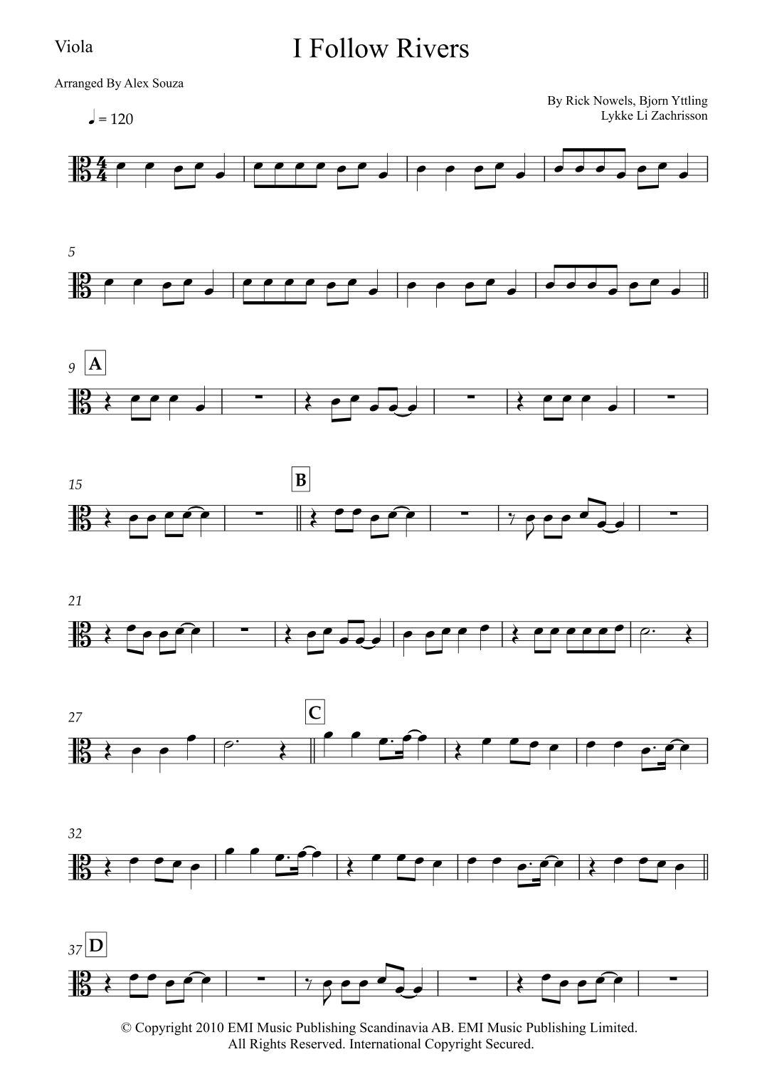 I Follow Rivers (arr. Alex Souza) by Lykke Li Sheet Music for Viola ...