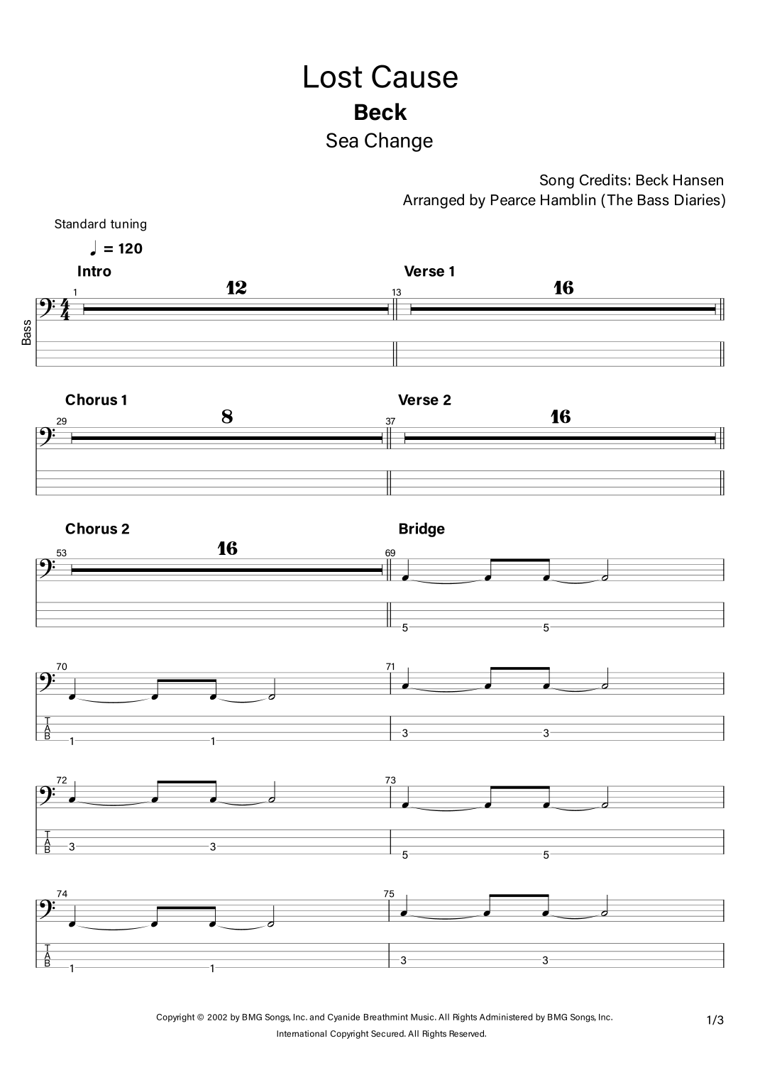 Lost Cause (arr. The Bass Diaries) by Beck Sheet Music for Bass Guitar ...