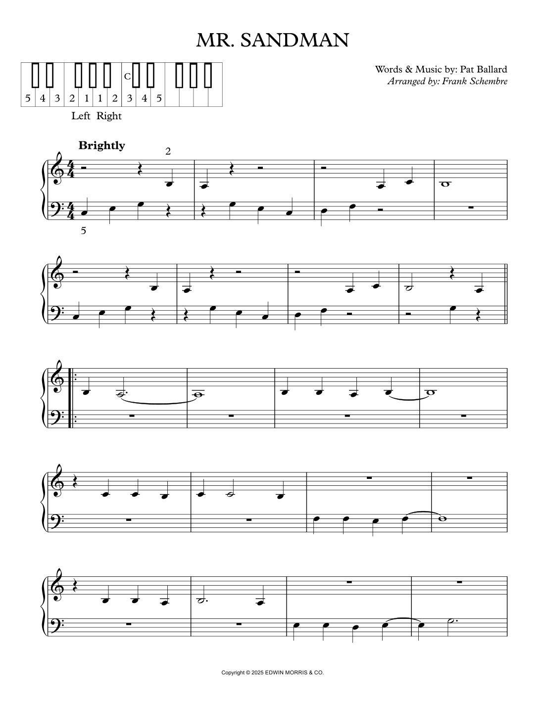 Mr. Sandman (arr. Frank Schembre) by Pat Ballard Sheet Music for Easy ...