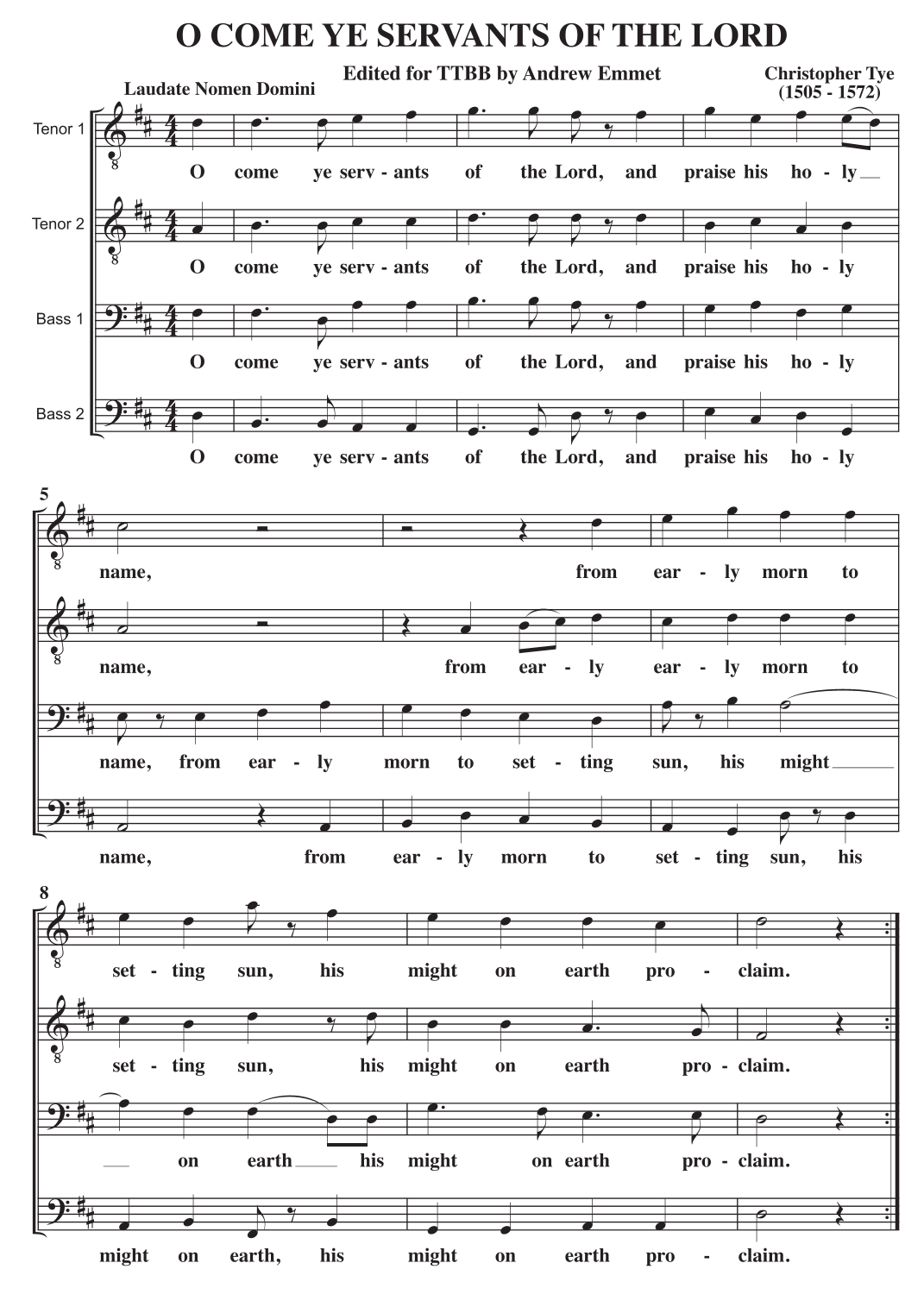 O Come Ye Servants Of The Lord A Cappella TTBB (arr. Andrew Emmet) by ...