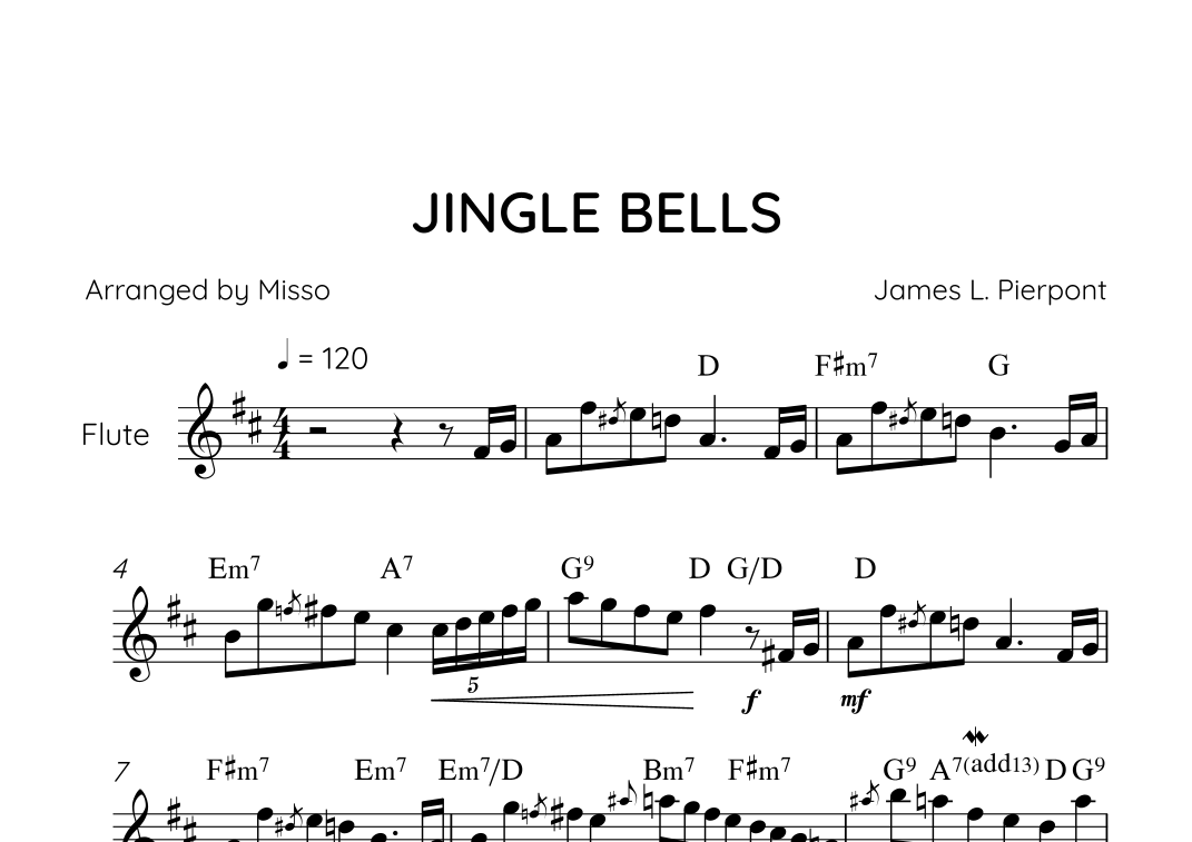 Jingle Bells - Flute in D Major - Advanced With Chords (arr. MissoRB) par James L. Pierpont ...