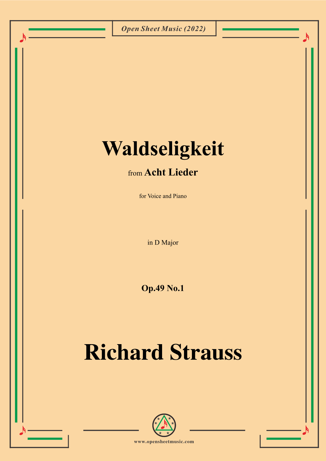 Richard Strauss-Waldseligkeit,in D Major (arr. OSM Press) by Richard ...