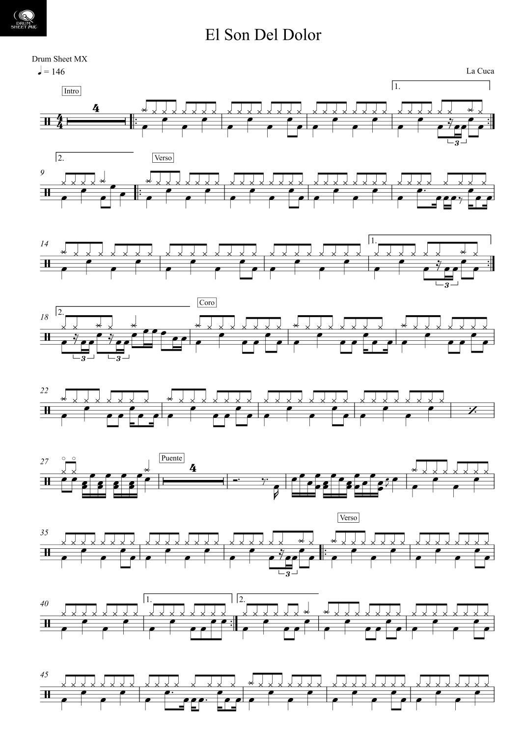 El Son Del Dolor (arr. Drum Sheet MX) by La Cuca Sheet Music for Drums ...