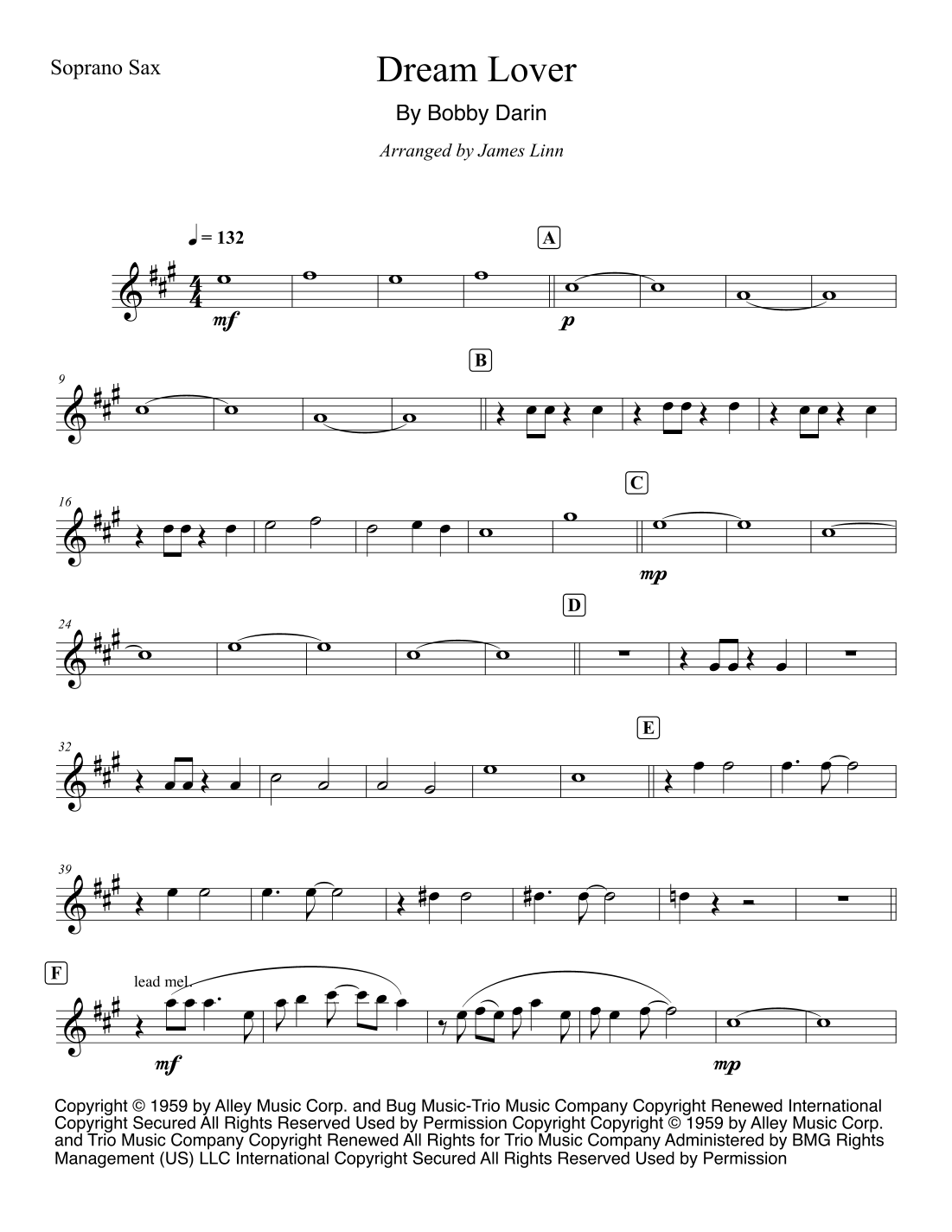 Dream Lover (arr. James Linn) by Bobby Darin Sheet Music for Woodwind ...