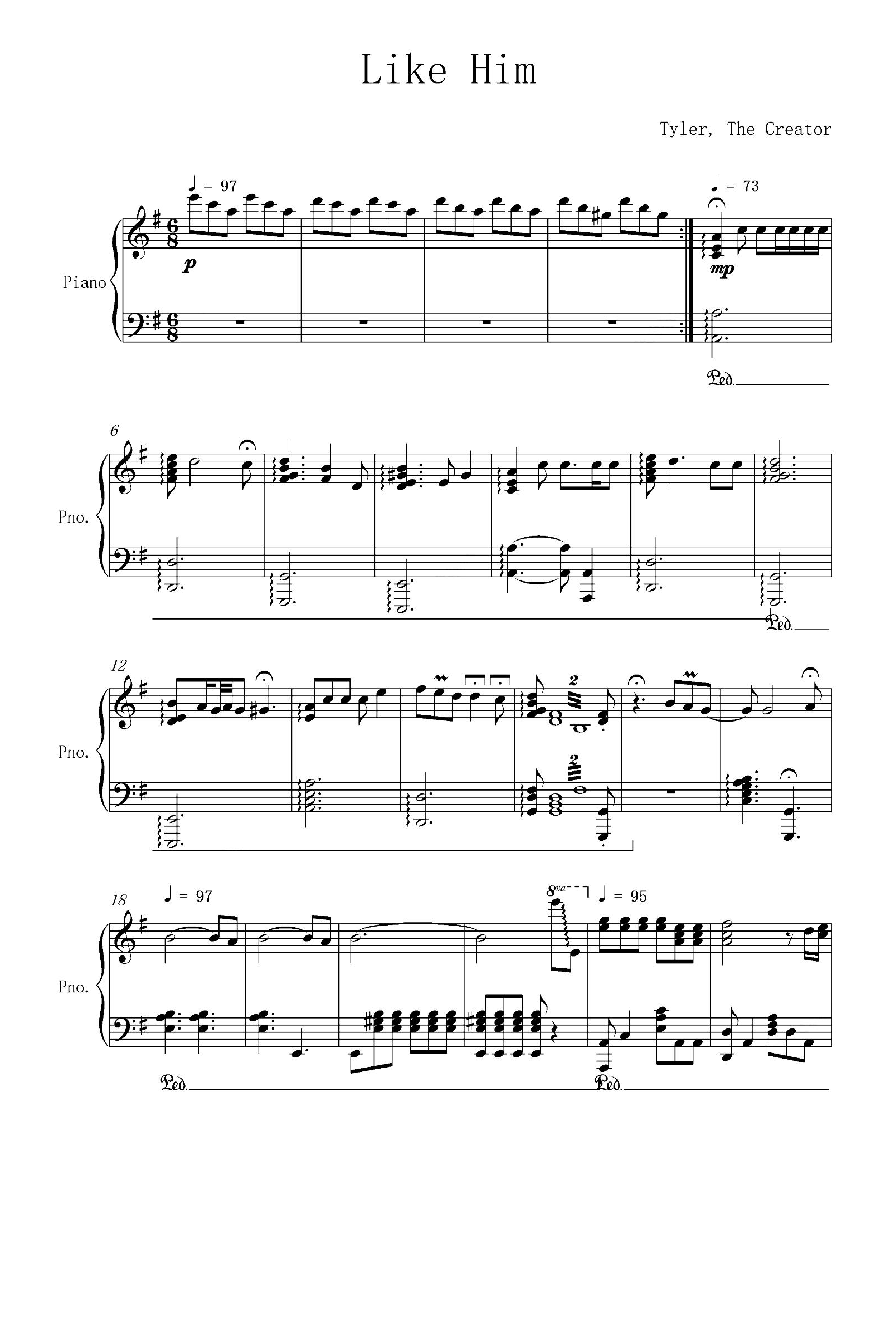 Like Him (arr. tyler the creator) by tyler the creator Sheet Music for ...