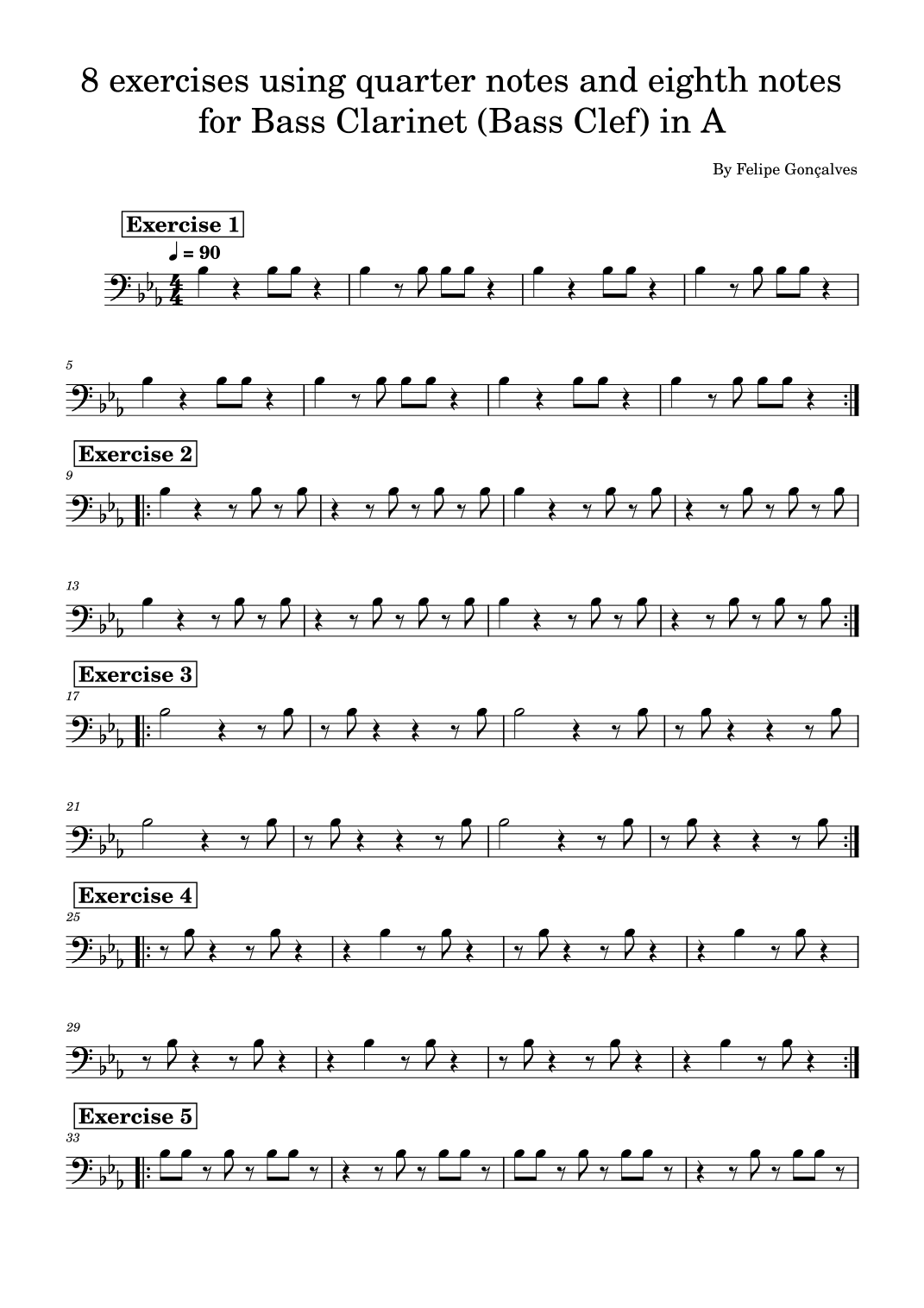 8 exercises using quarter notes and eighth notes for Bass Clarinet ...