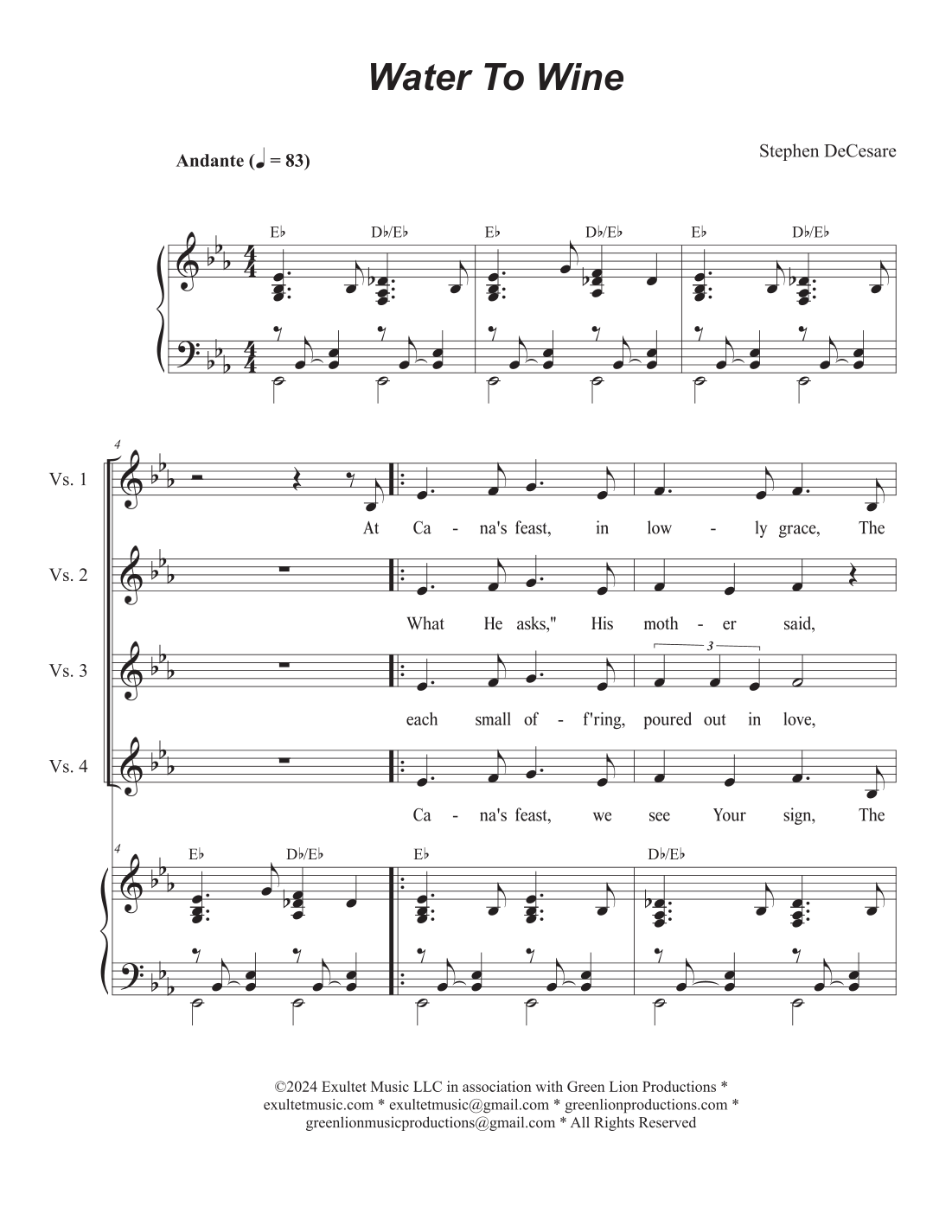Water to Wine (Vocal solo) by Stephen DeCesare Sheet Music for Piano ...