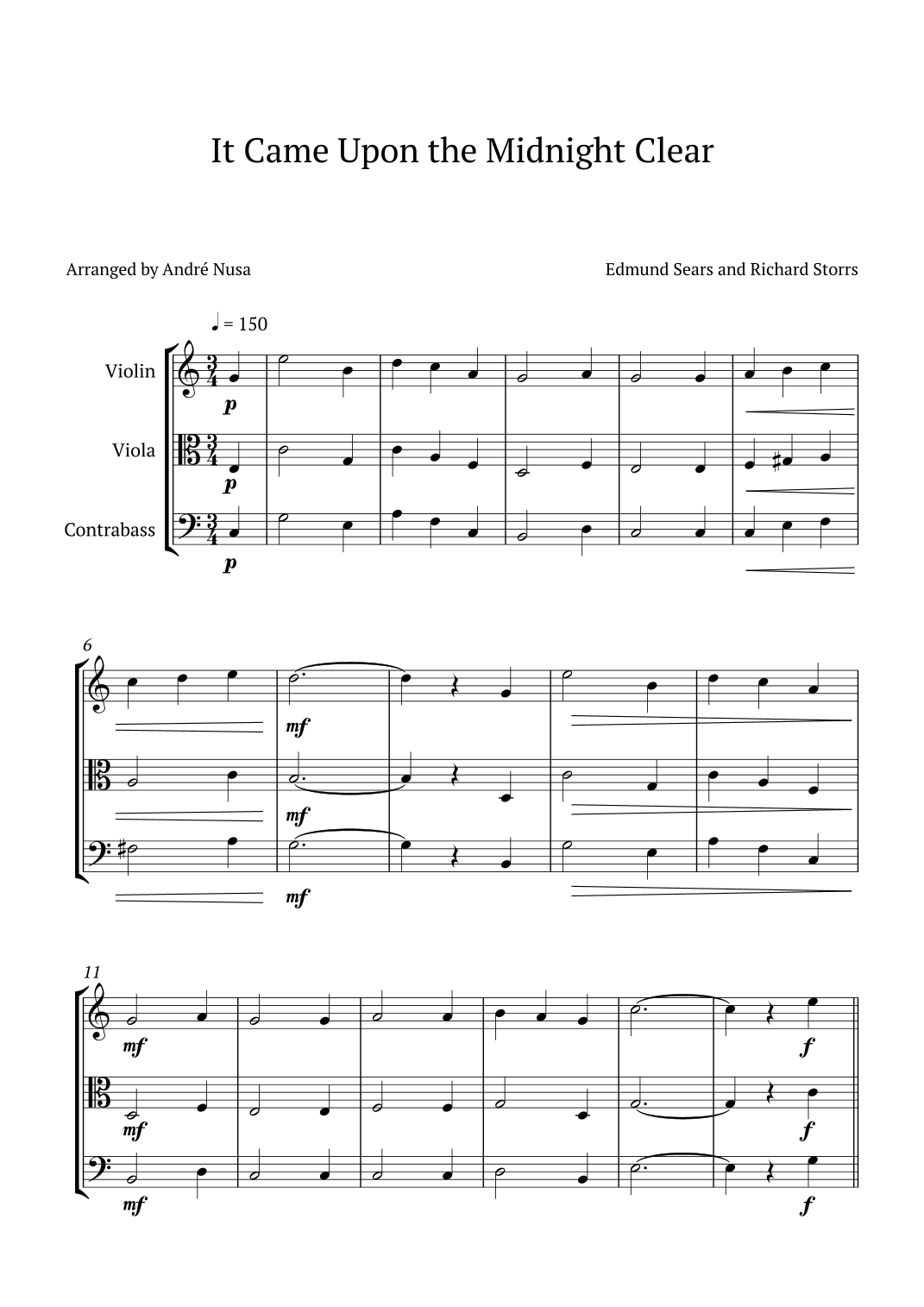 It Came Upon the Midnight Clear (arr. André Nusa) by Edmund Sears Sheet ...