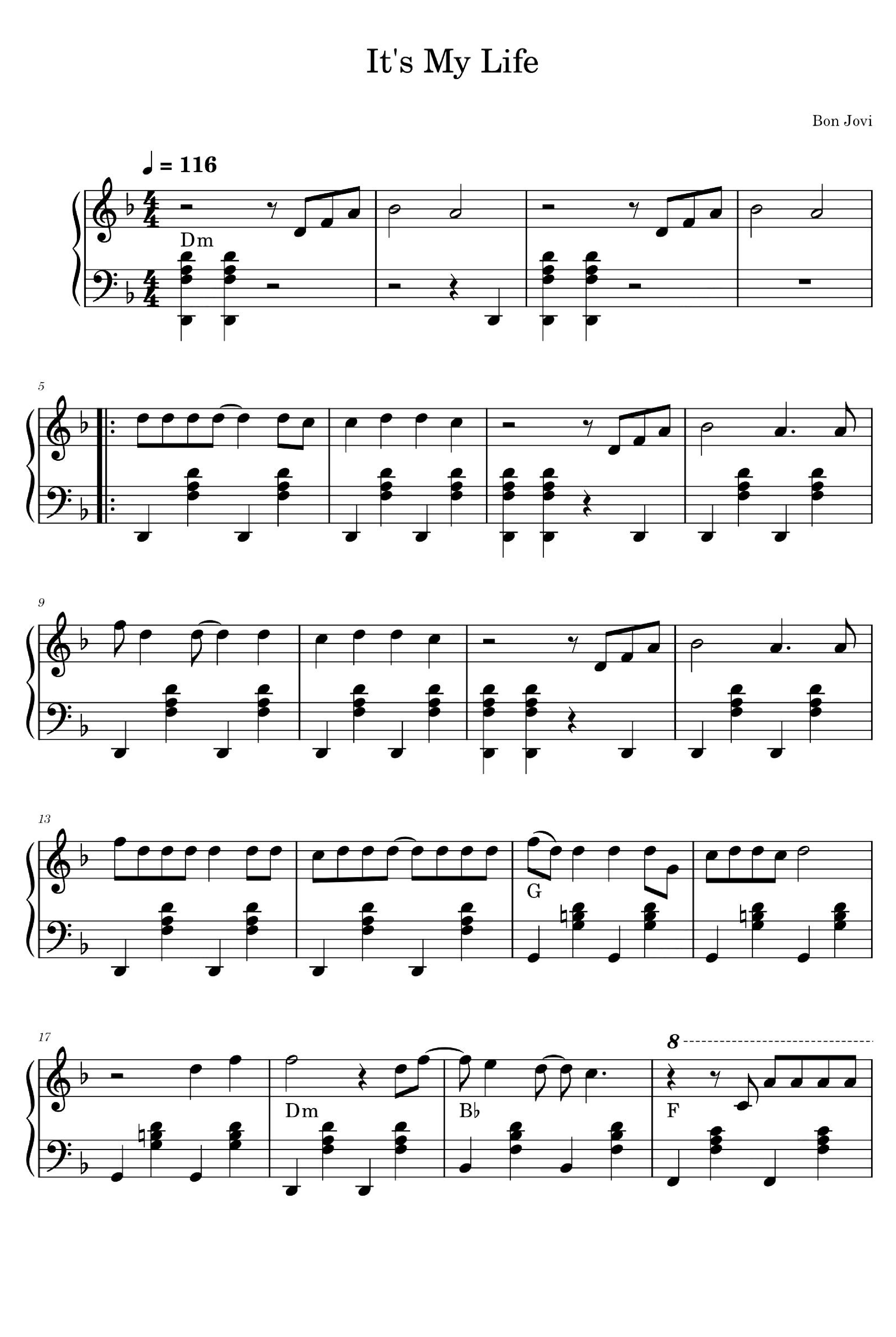 It's My Life (arr. Bon Jovi) by Bon Jovi Sheet Music for Piano Solo at ...