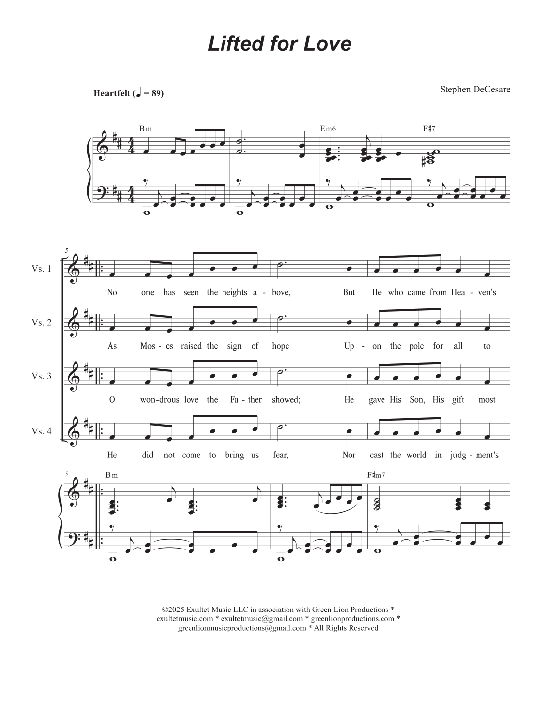 Lifted for Love (SAB) by Stephen DeCesare Sheet Music for SAB Choir at ...