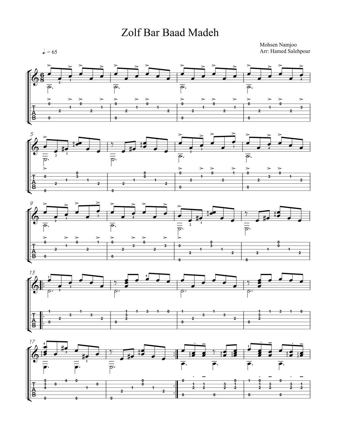 Zolf Bar Baad Madeh (Don't let the wind blow in your hair) (arr. Hamed ...