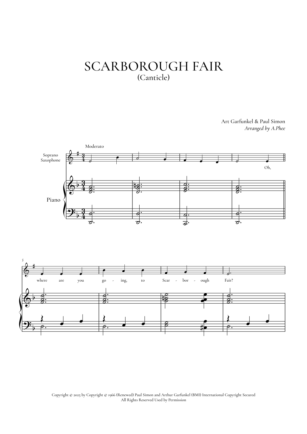 Scarborough Fair/canticle (arr. Phee) by Simon & Garfunkel Sheet Music ...