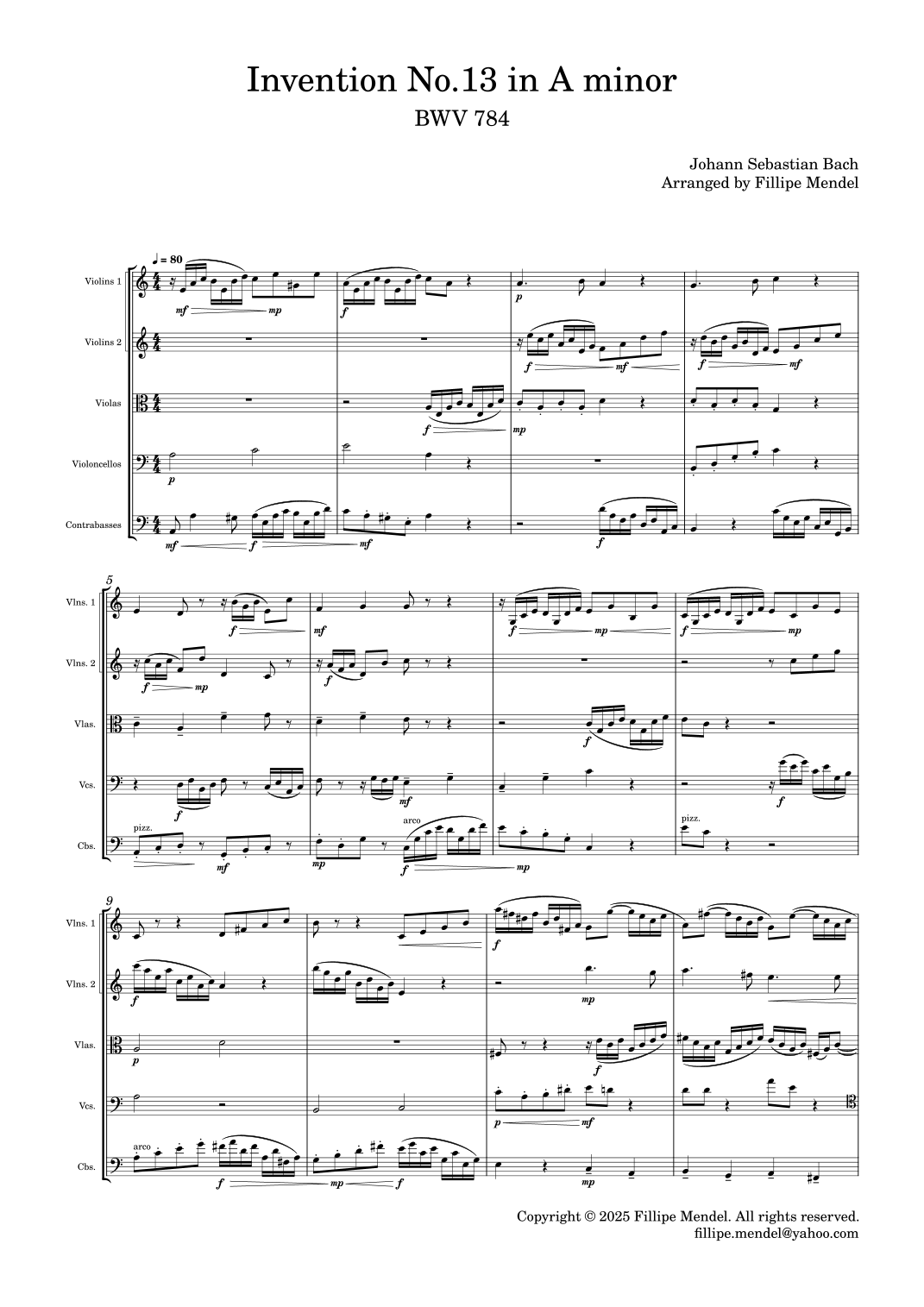 Bach - Invention No.13 in A minor (arr. Fillipe Mendel) by Johns ...