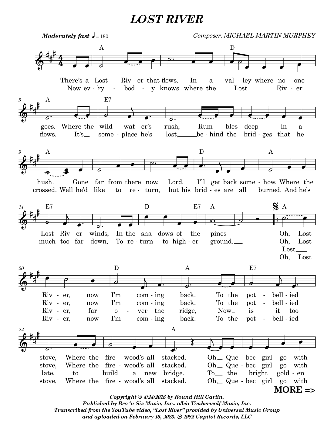 Lost River (arr. Richard E. Wentzel) por Michael M. Murphey Partituras ...