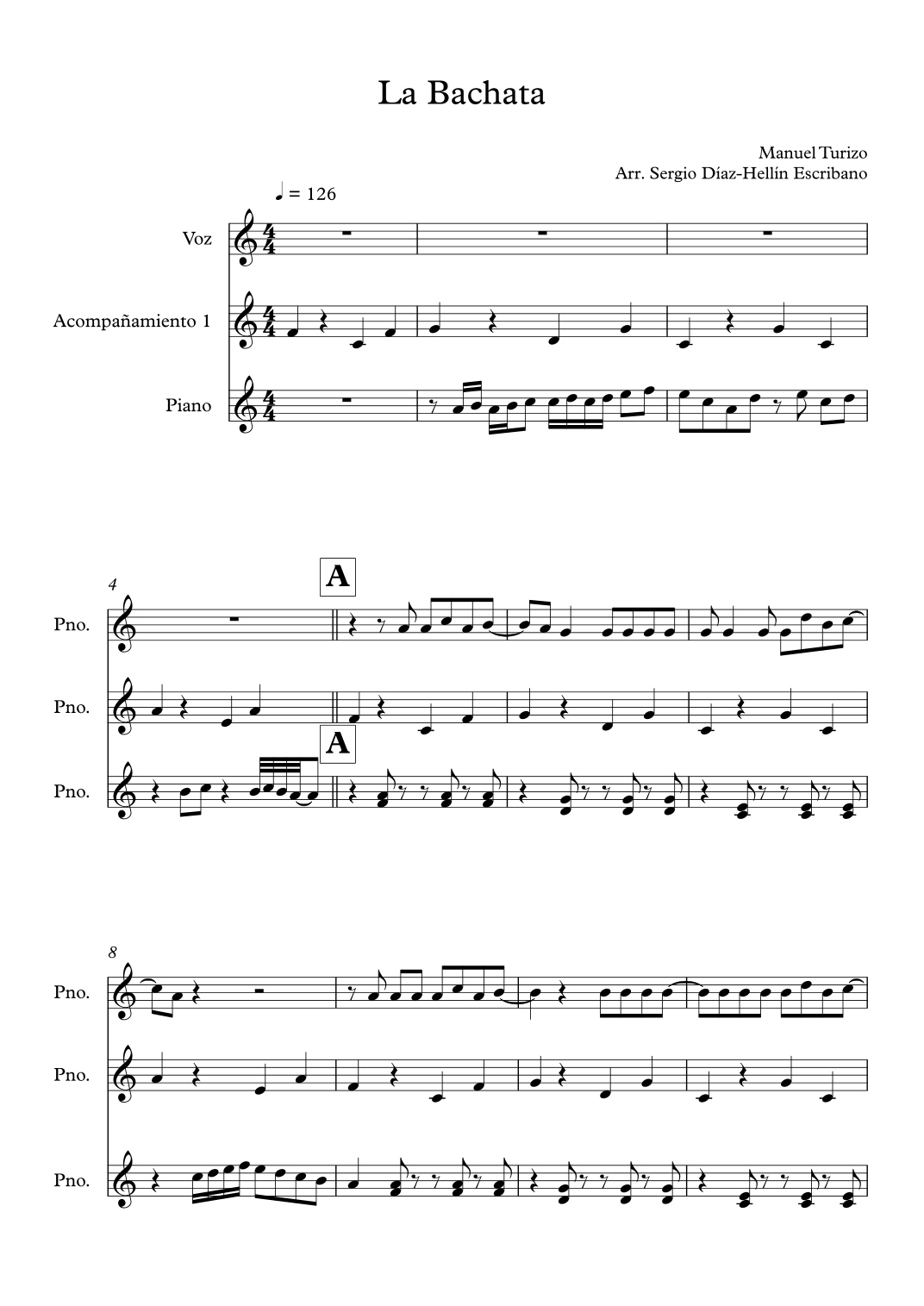 La Bachata (arr. Sergio Díaz-Hellín Escribano) by Manuel Turizo Sheet ...