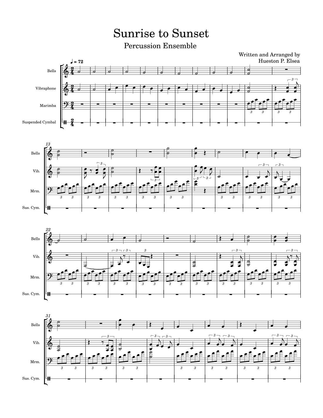 Sunrise to Sunset-mallet trio by Hueston P. Elsea Sheet Music for ...