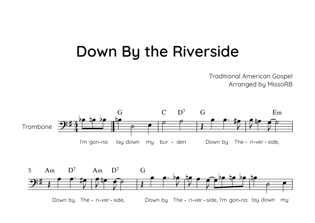 Down By the Riverside - Trombone in G With Chords & Lyric (arr. MissoRB ...