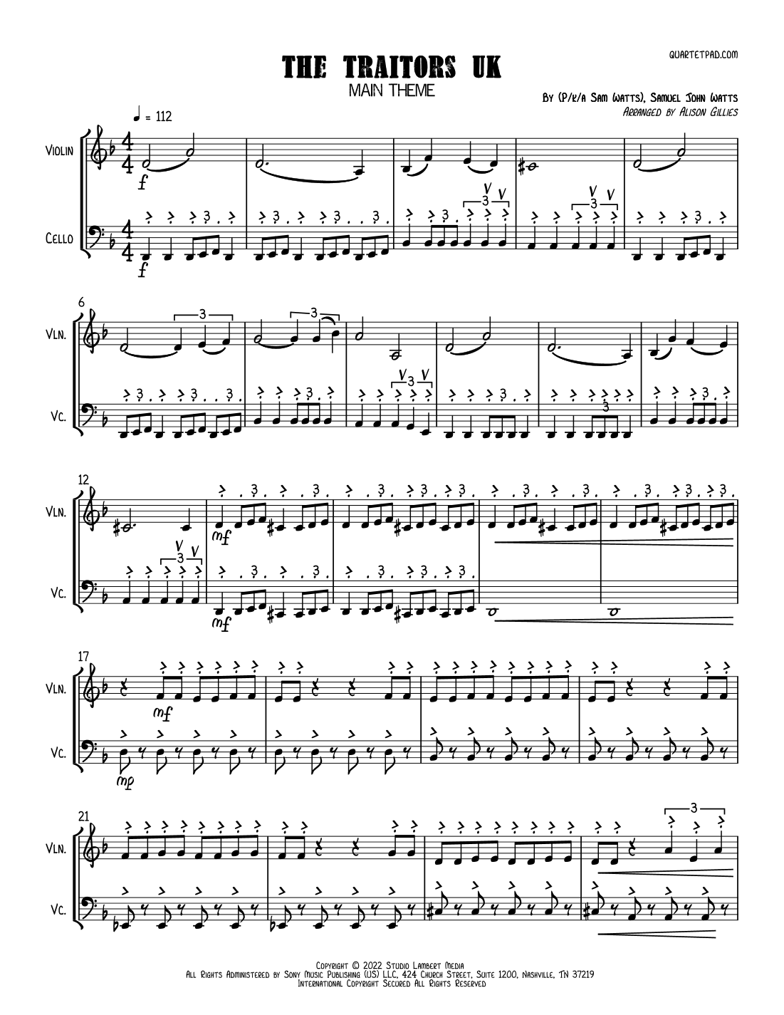 The Traitors Main Theme (arr. Alison Gillies) by (P/k/a Sam Watts ...