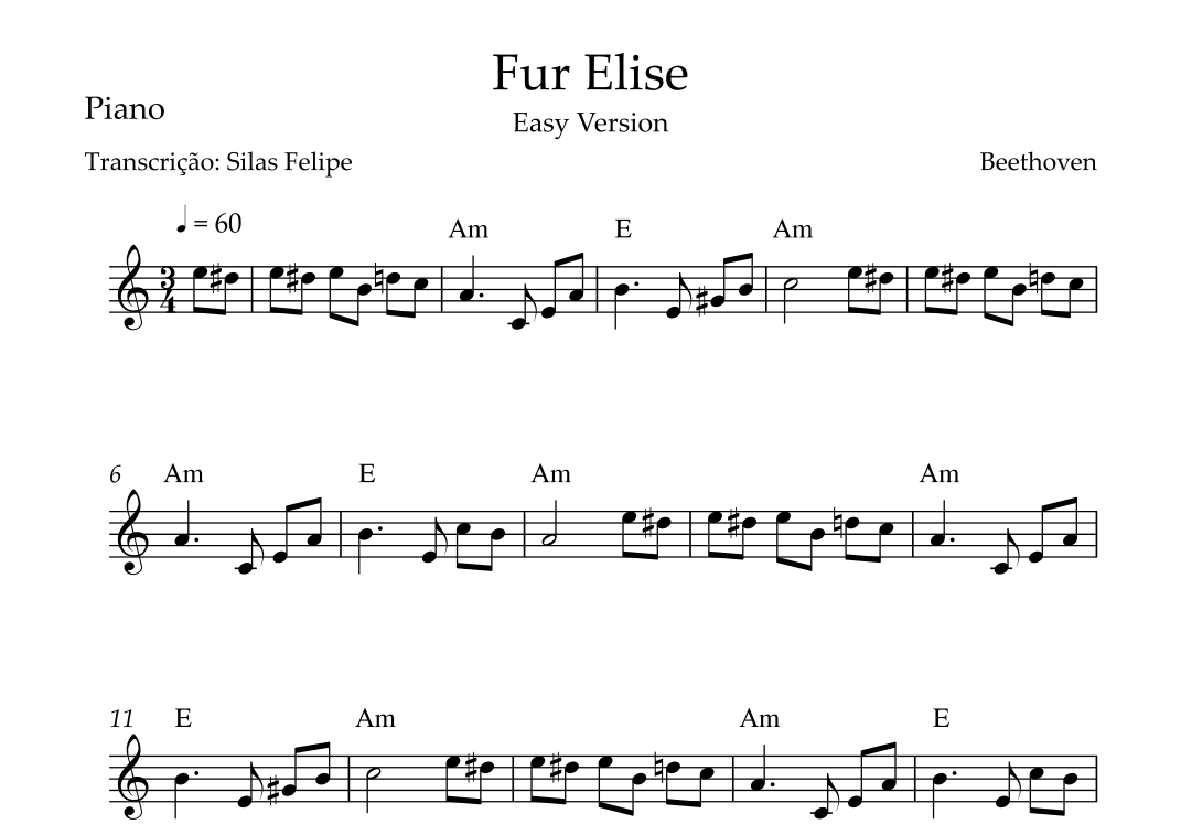 Fur Elise (arr. Silas Felipe) by Ludwig Van Beethoven Sheet Music for ...
